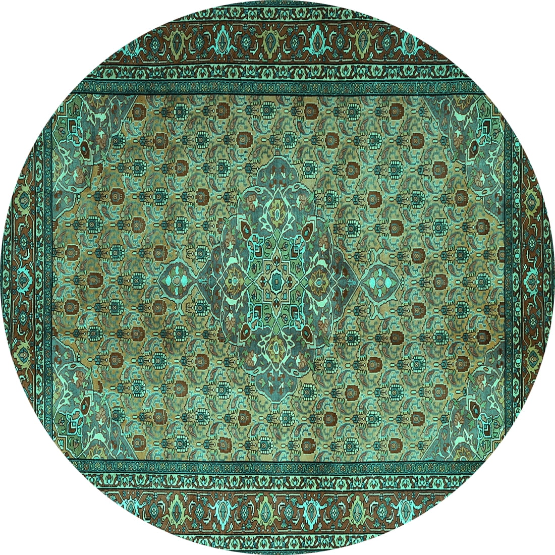 Ahgly Company Machine Washable Indoor Round Persian Turquoise Blue ...