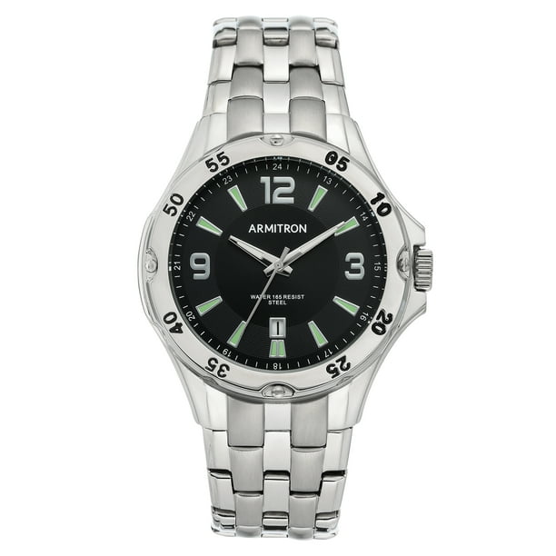 Armitron - Armitron Men's Silver-Tone and Black Calendar Dress Watch ...