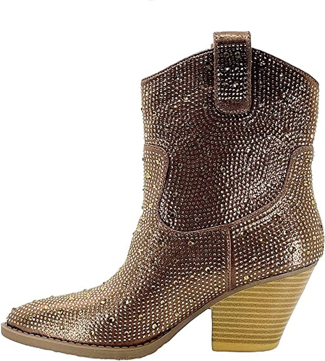 Forever Women Cowgirl Cowboy Western Ankle Boots Pointy Toe Rhinestone ...
