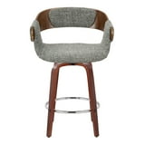 Elisa Mid-Century Modern Counter Stool In Walnut And Grey Fabric - Set ...