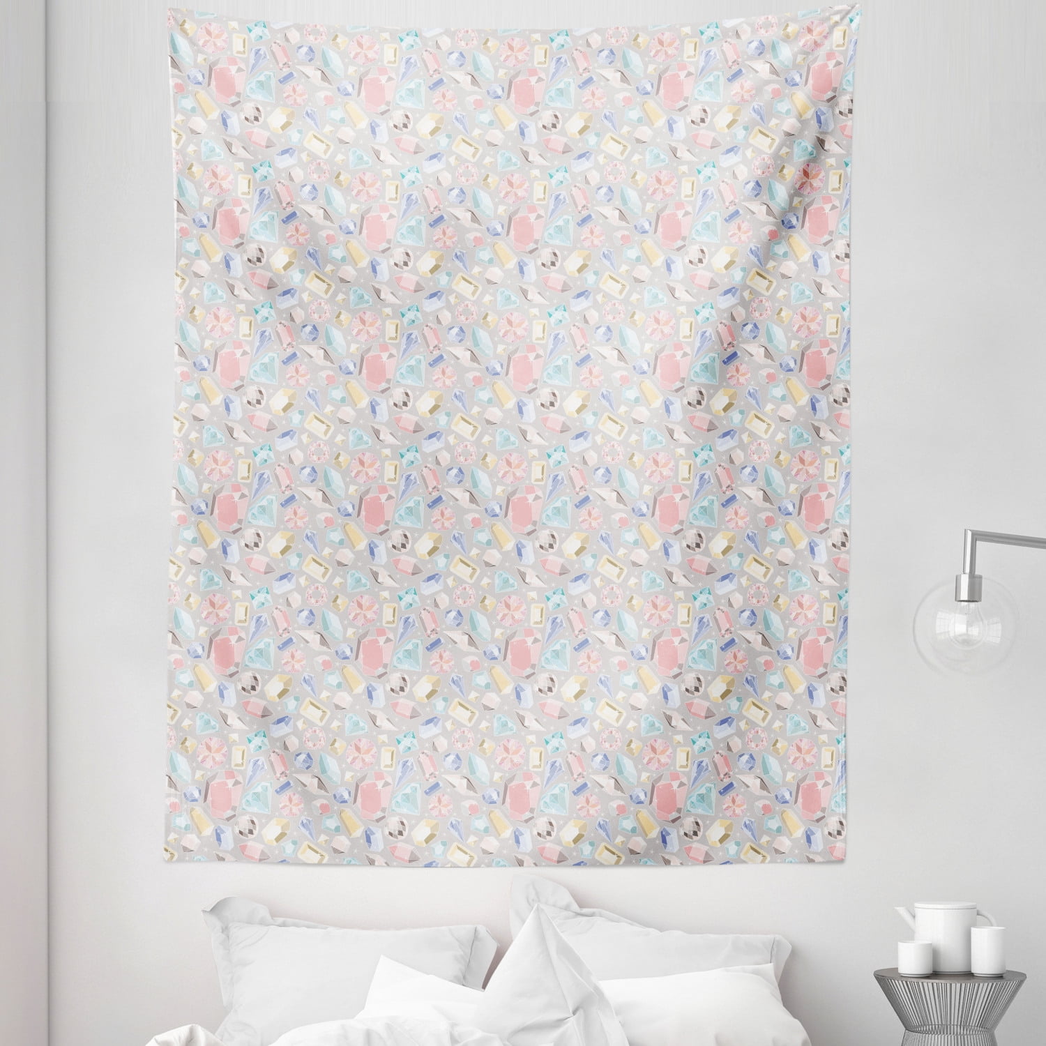 Diamonds Tapestry, Pastel Color Baguette Square and Oval Shapes ...