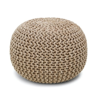 Simpli Home Graham Boho Square Pouf in Patterened Blue and Natural ...