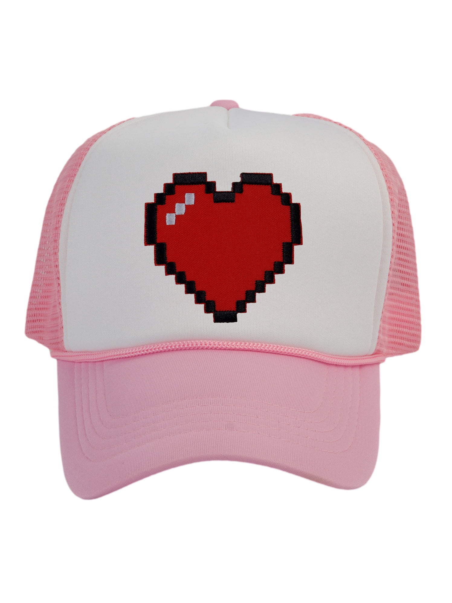 Men's 80's Retro Large 8 Bit Pixelated Heart Gamer Trucker Hat, White ...