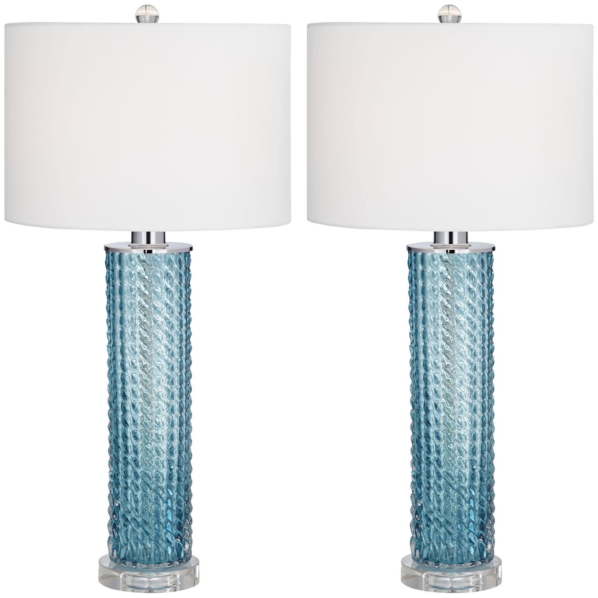Renzo Set of 2 Ocean Sea Blue Glass and Crystal Table Lamp - Pacific ...