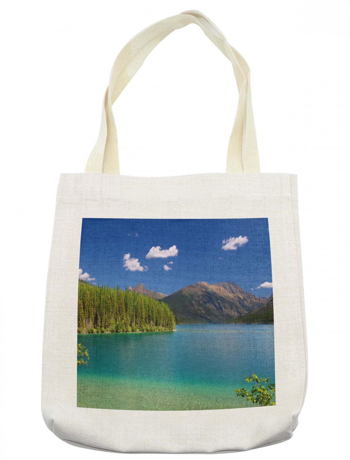 Landscape Tote Bag, Kintla Lake in Glacier National Park Trees and ...