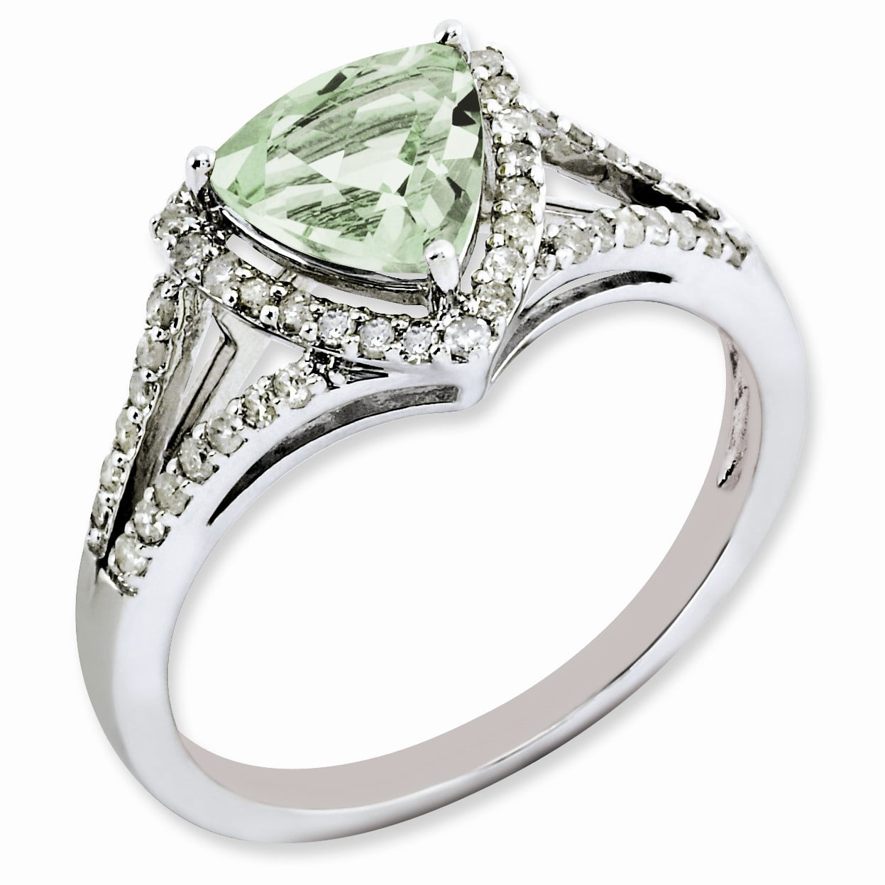 Sterling Silver Rhodium-plated Diamond & Green Quartz Ring - Size 6 ...