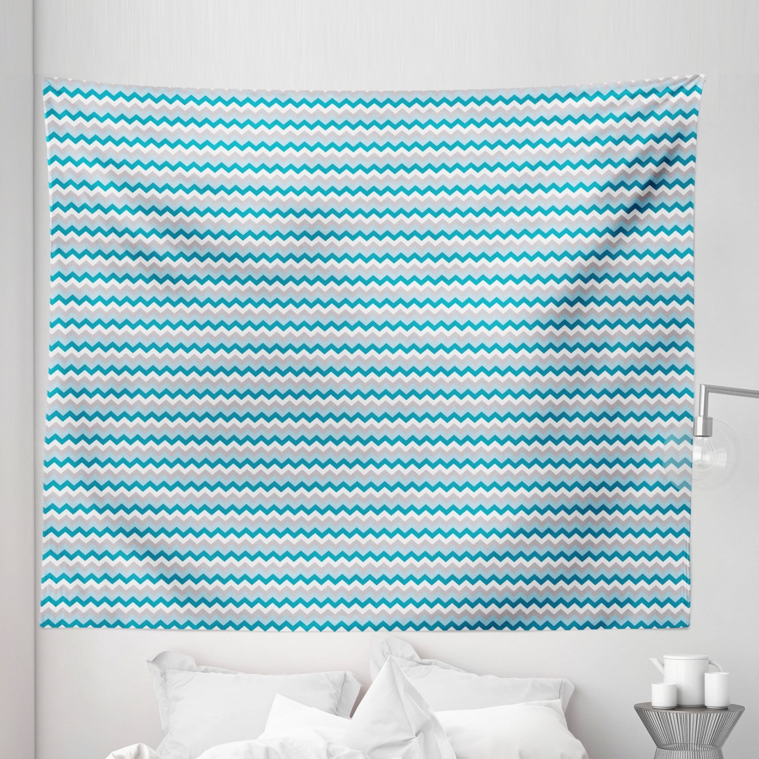 Chevron Tapestry, Zigzag Geometric Patten in Blue Shades Abstract ...