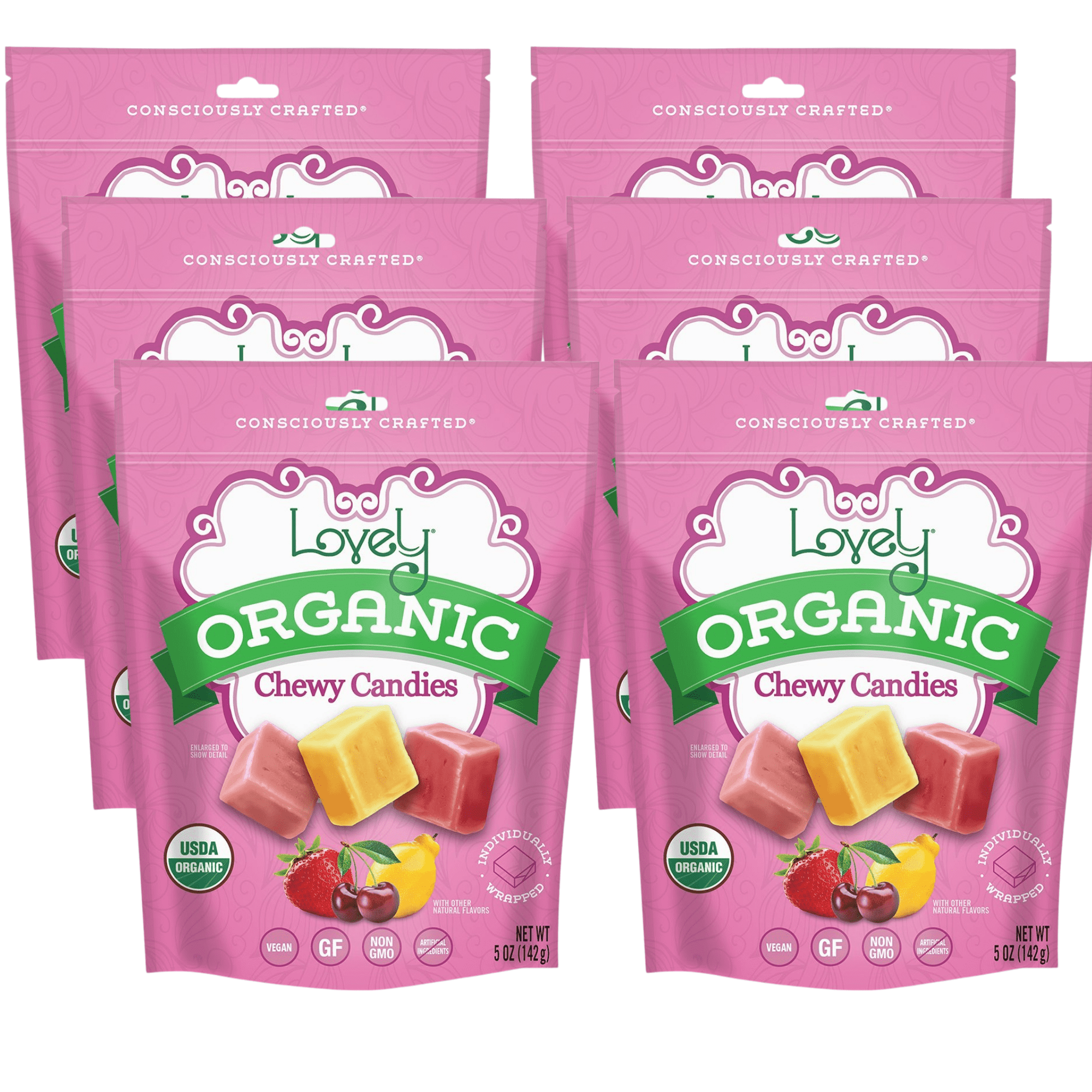 Lovely Candy Organic Chewy Candies (6-pack), Assorted Fruit, 5oz (142g ...