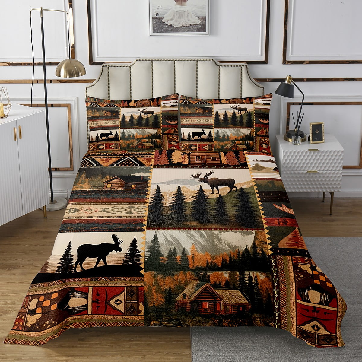 Click here for Yst Rustic Moose Coverlet Set King Farmhouse Cabin... prices