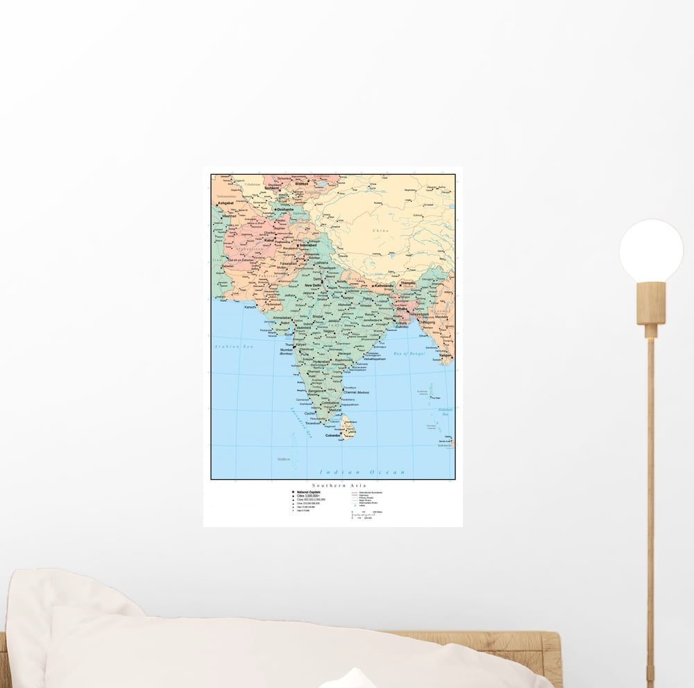 Map India Wall Mural Decal Sticker, Wallmonkeys Peel & Stick Vinyl ...
