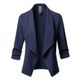 FashionOutfit Women's Stretch 3/4 Gathered Sleeve Open Blazer Jacket ...
