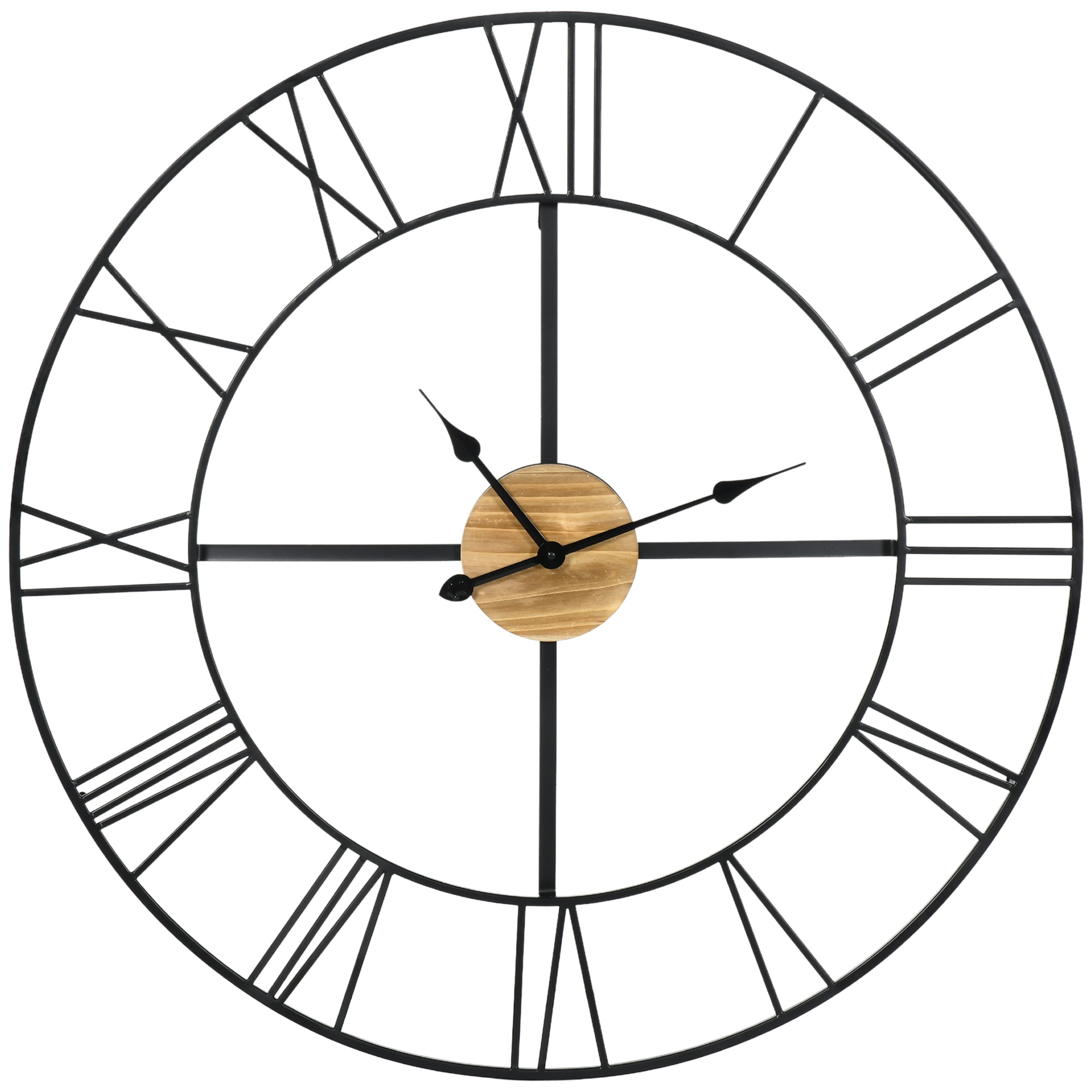 HOMCOM 36 Inch Large Wall Clock, Silent Non Ticking Wood Metal ...