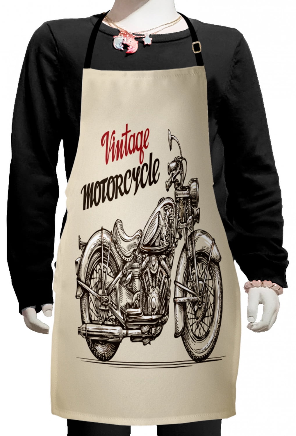 Motorcycle Kids Apron, Hand Drawn Chopper Style Bike with Sketch ...