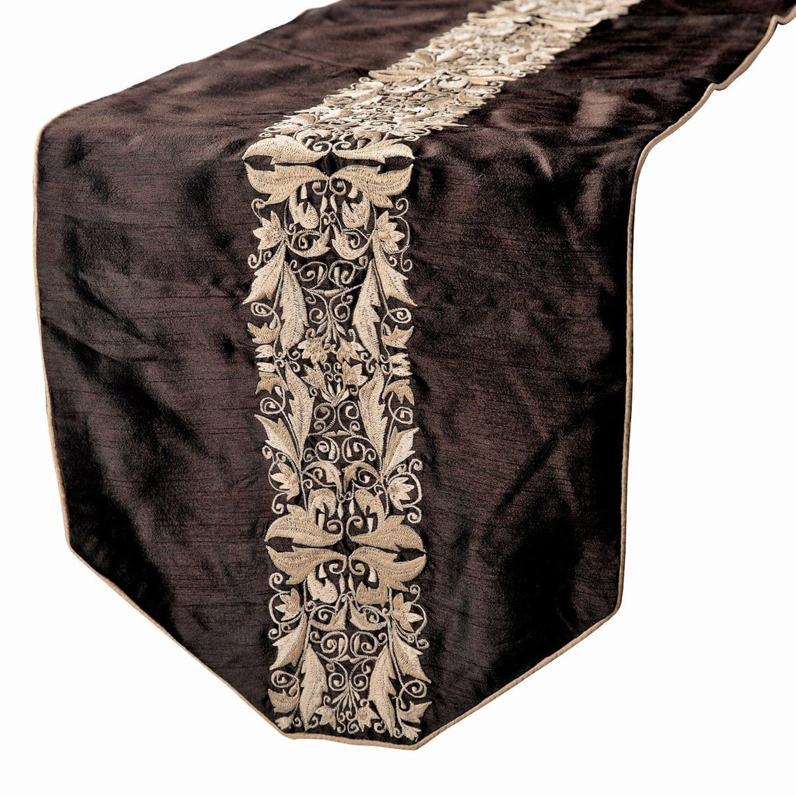 Decorative Table Runner, Luxury Silk with Embroidery Brown Silk 14 x 90 ...