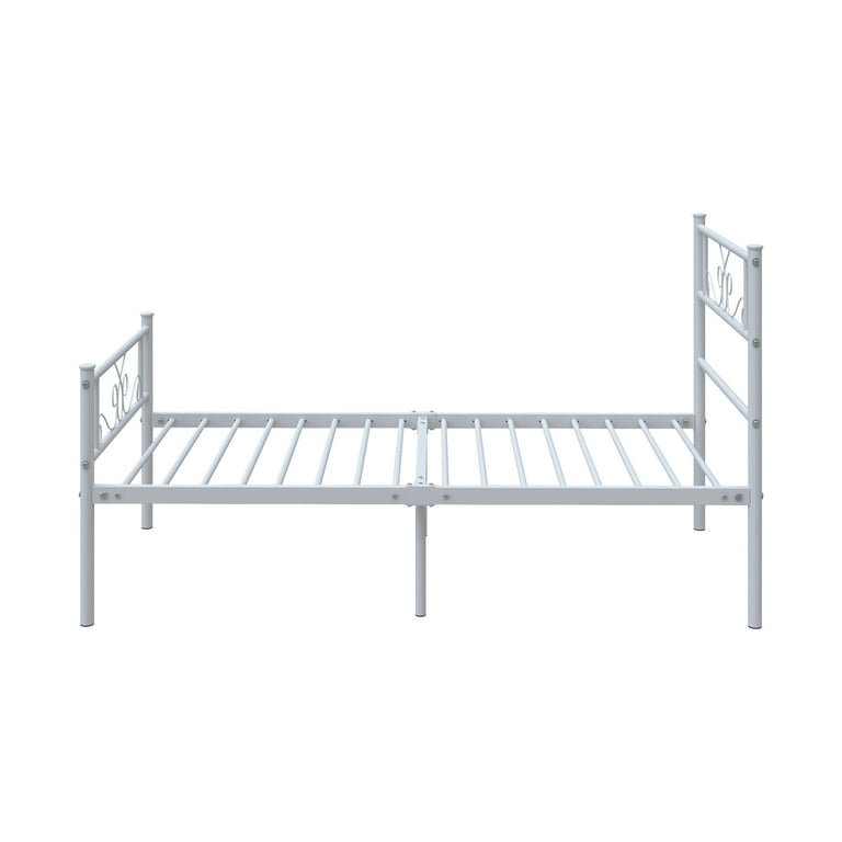 Garmic Kids Twin Metal Bed Frame with Modern Scroll Design Headboard and Footboard for Teens Boys Girls Minimalist White
