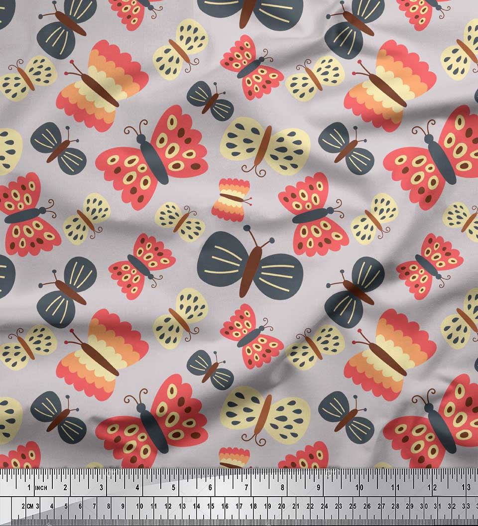 Soimoi Gray Rayon Crepe Fabric Insect Insect Print Sewing Fabric BTY 46 ...