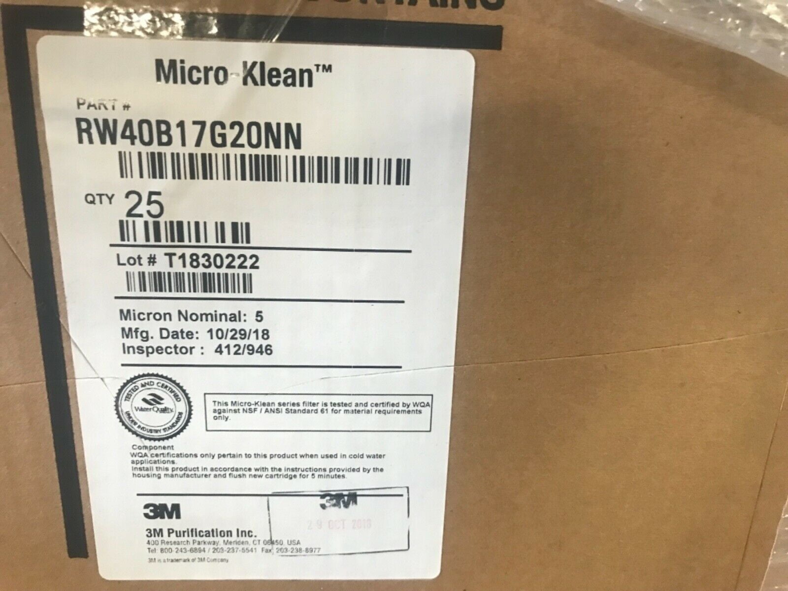 3M Micro-Klean RW Series Filter Cartridge, 25 per case, RW40B17G20NN ...