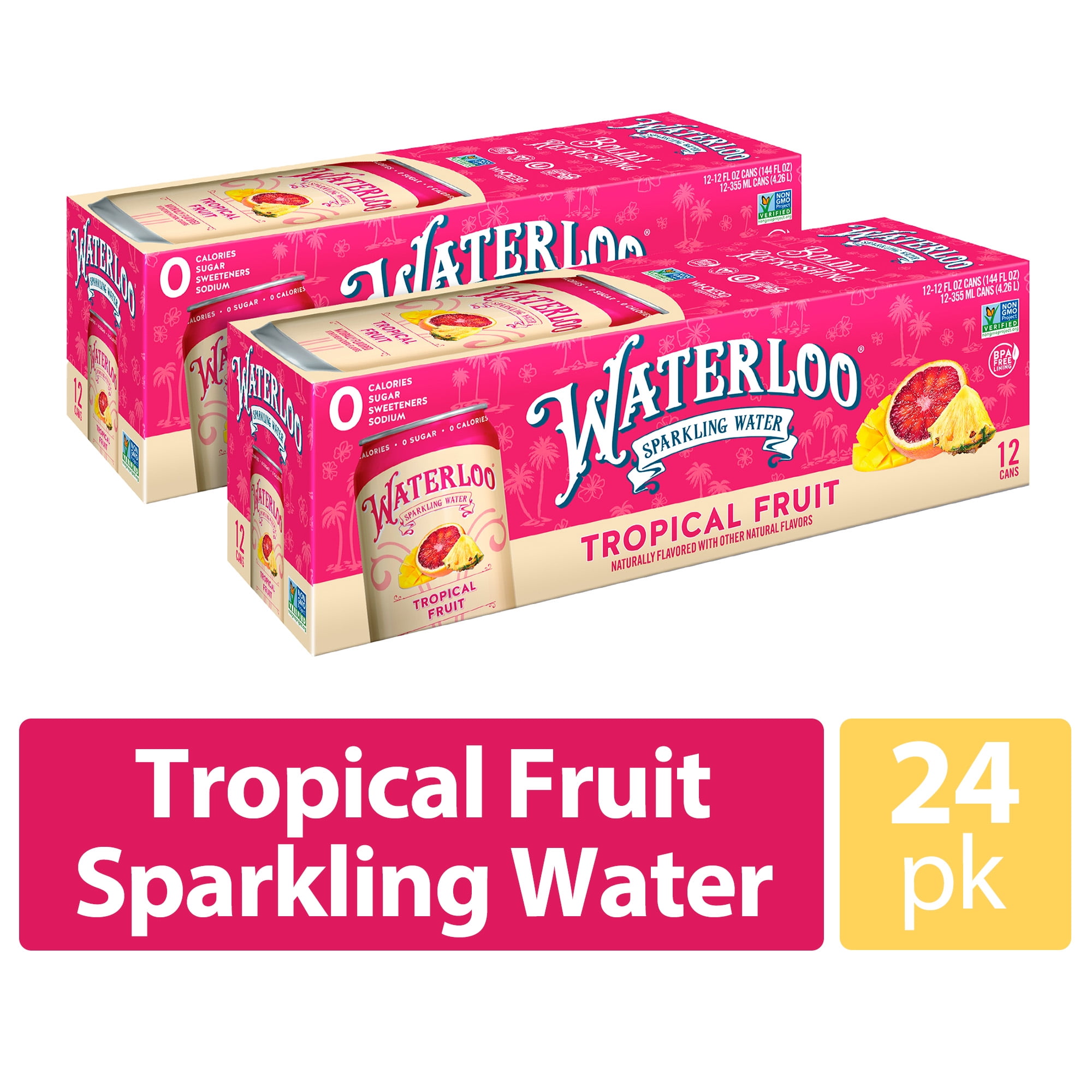 Waterloo Sparkling Water, Tropical Fruit, 12 fl oz, 24 Pack Cans - Walmart.com