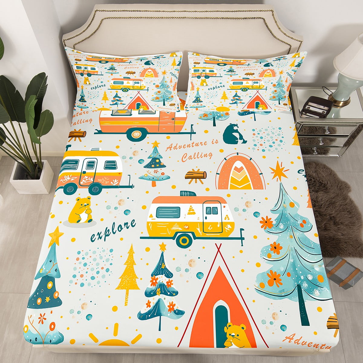 Click here for Erosebridal Happy Camping Camper Fitted Sheet Full... prices