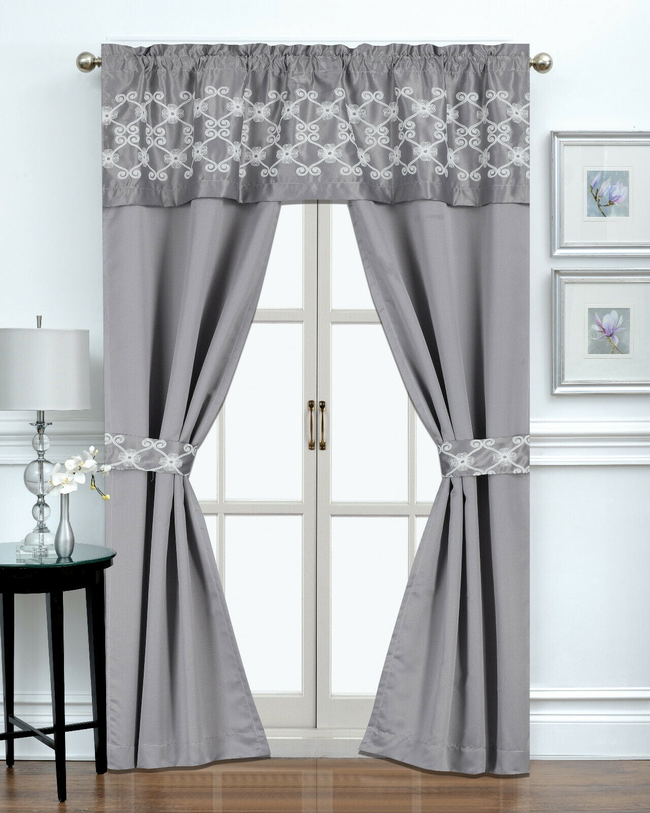 Elegant Embroidered 5 Pc. Window in a Bag Blackout Curtain Set - Gray ...