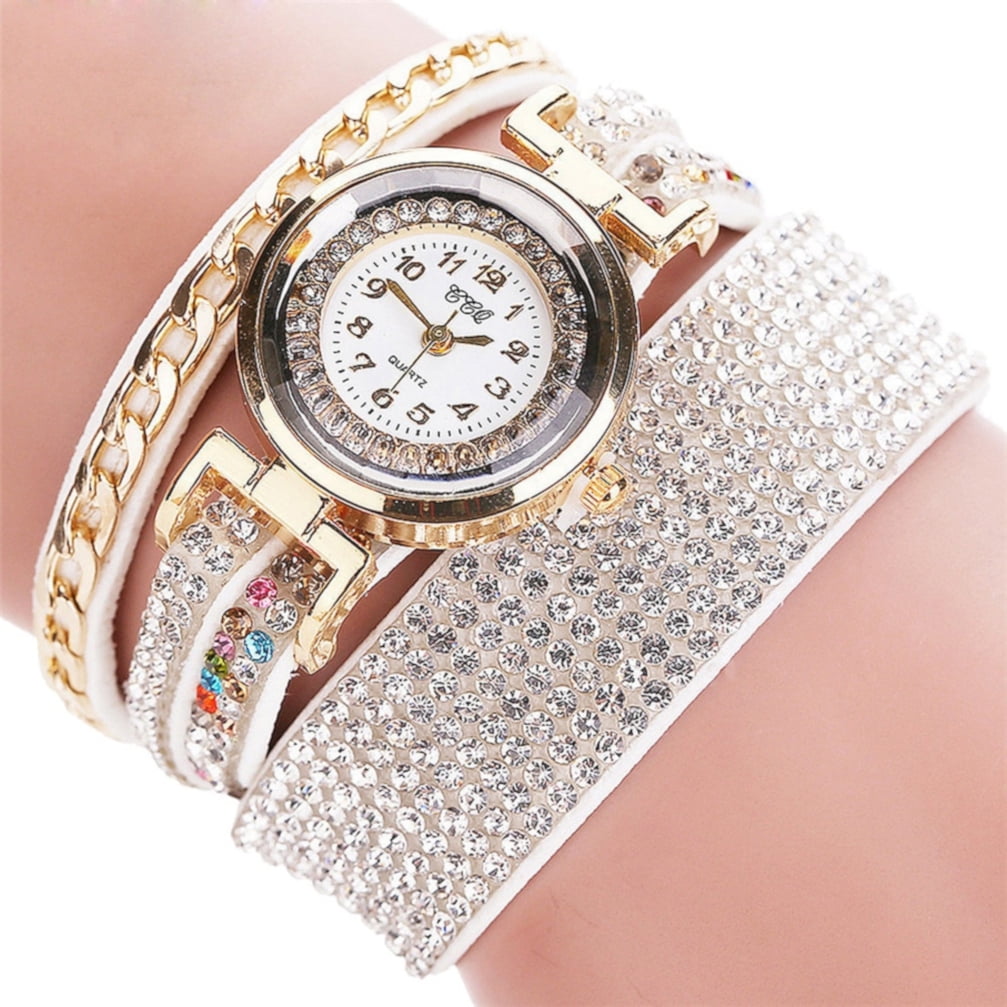 Wrap around Wrist Watch Over 400 Clear and Colorful Crystals Gold Chain ...