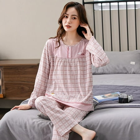REDHOTYPE New Ladies Pajamas 2 Piece Set Cotton Long Sleeves Sexy ...