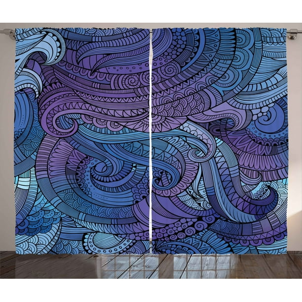 Abstract Curtains 2 Panels Set, Ocean Inspired Graphic Arabesque ...