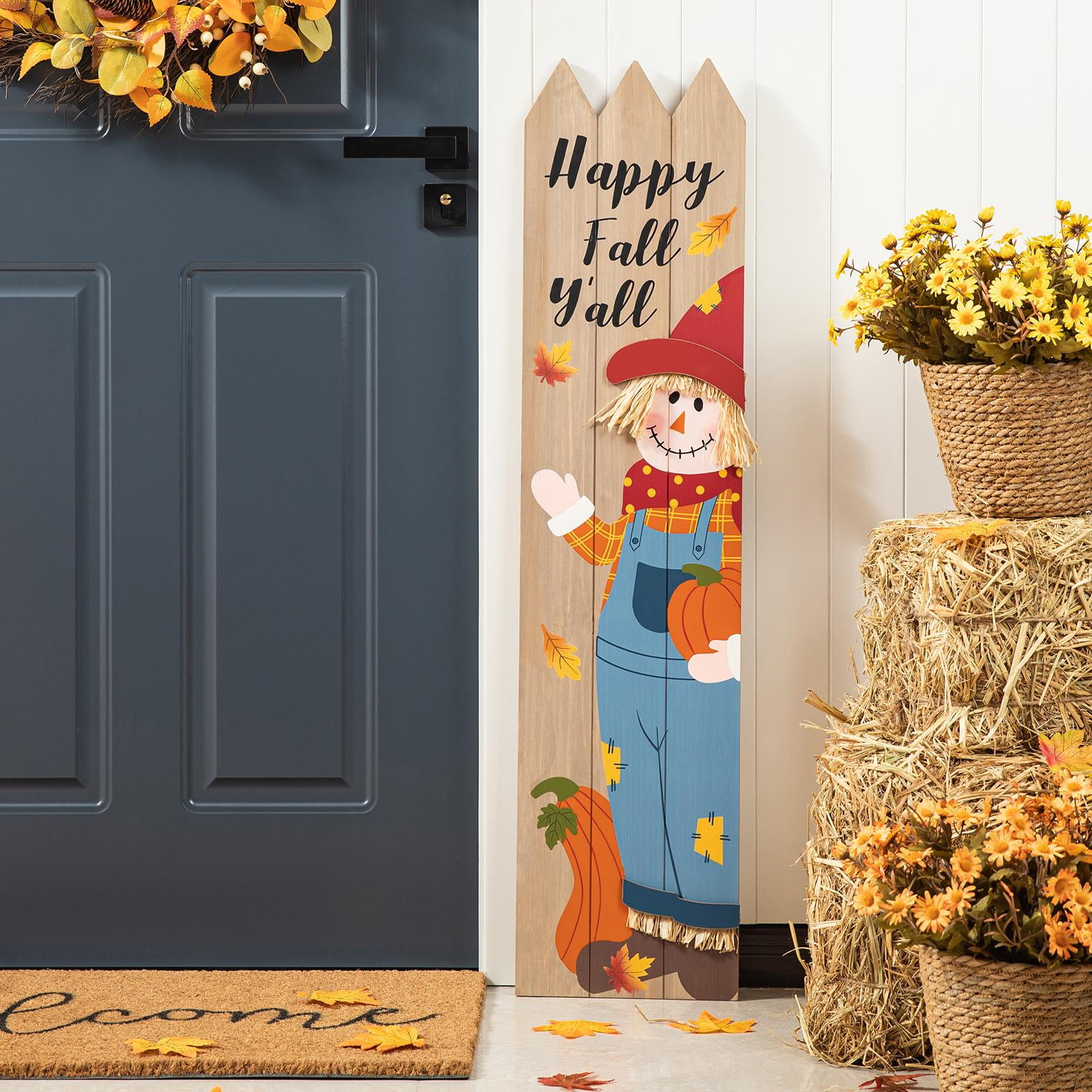 Glitzhome 41.75 Inch Tall Fall Wood Scarecrow Porch Decor - Walmart.com