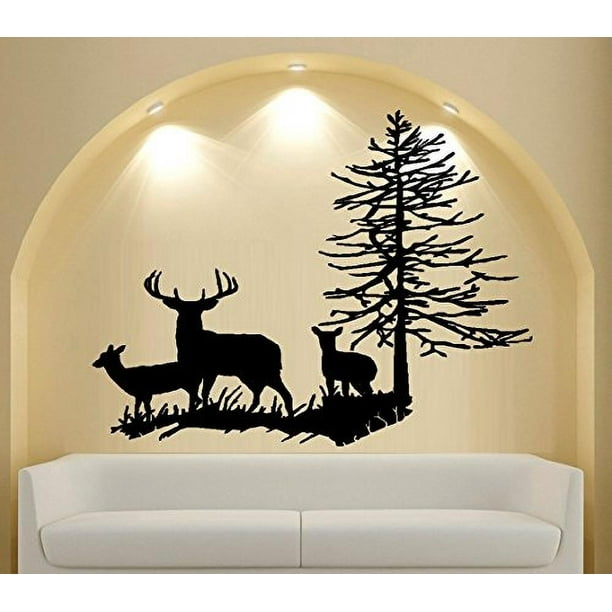 Decal ~ DEER FAMILY WITH TREE #4 ~ WALL DECAL, EX LARGE 40" x 46 ...