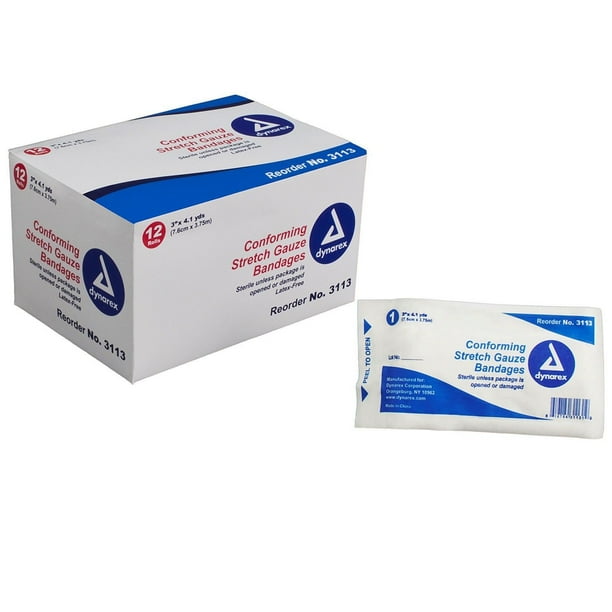 Dynarex CONFORMING STRETCH GAUZE BANDAGES, 3" x 4.1 Yards Bandage Wraps ...