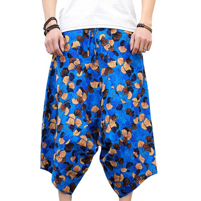Frontwalk Men Casual Drop Crotch Capri Pants Wide Leg Baggy Harem Mens