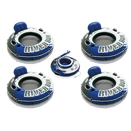 Intex River Run I Inflatable Floating Tube Raft (4-Pack) with Mega ...