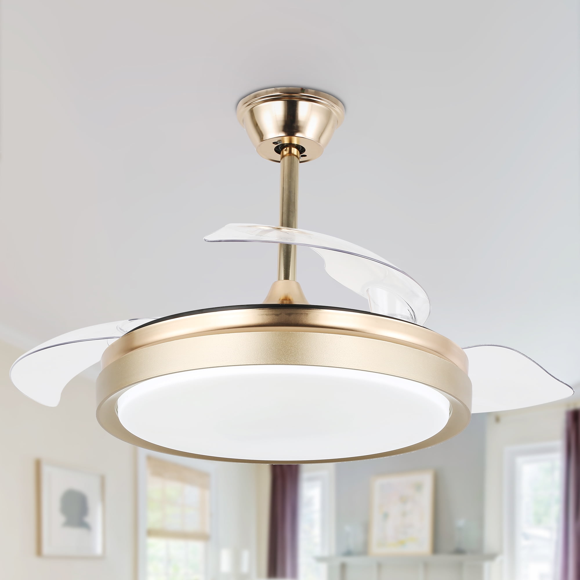 42 Inch Retractable Ceiling Fan with Lights and Remote Control Modern ...