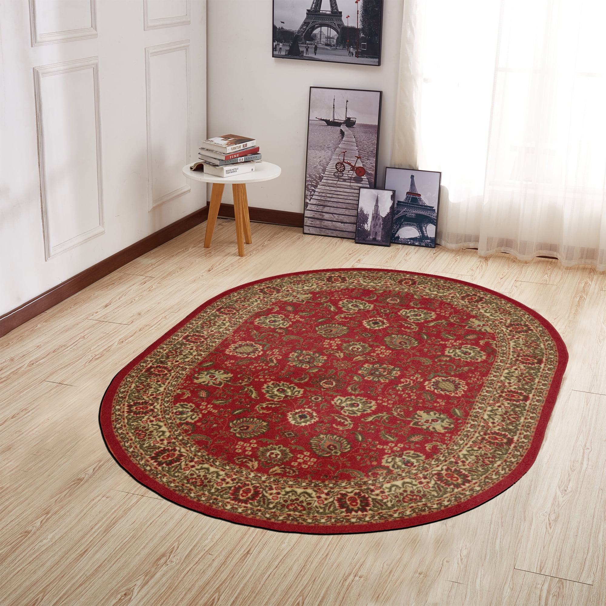 Ottomanson Ottohome Non-Slip Rubberback Oriental 5x7 Indoor Oval Area ...