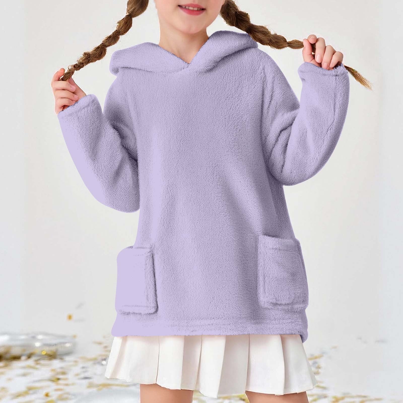 Click here for Pisexur Fuzzy Fleece Hoodie 5-13y Casual Loose Sol... prices