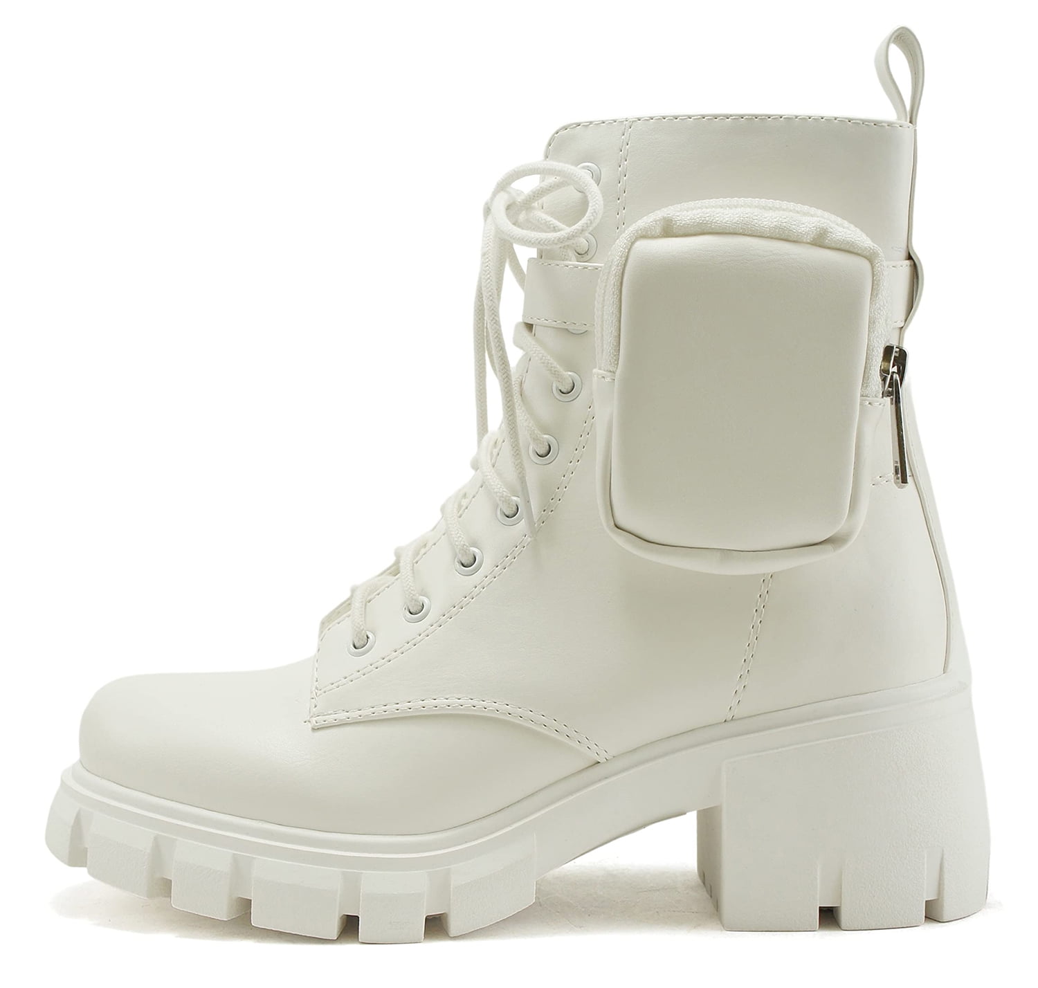 Soda Women Chunky Thick Heels Combat Lug Sole Ankle Boots Lace Up ...