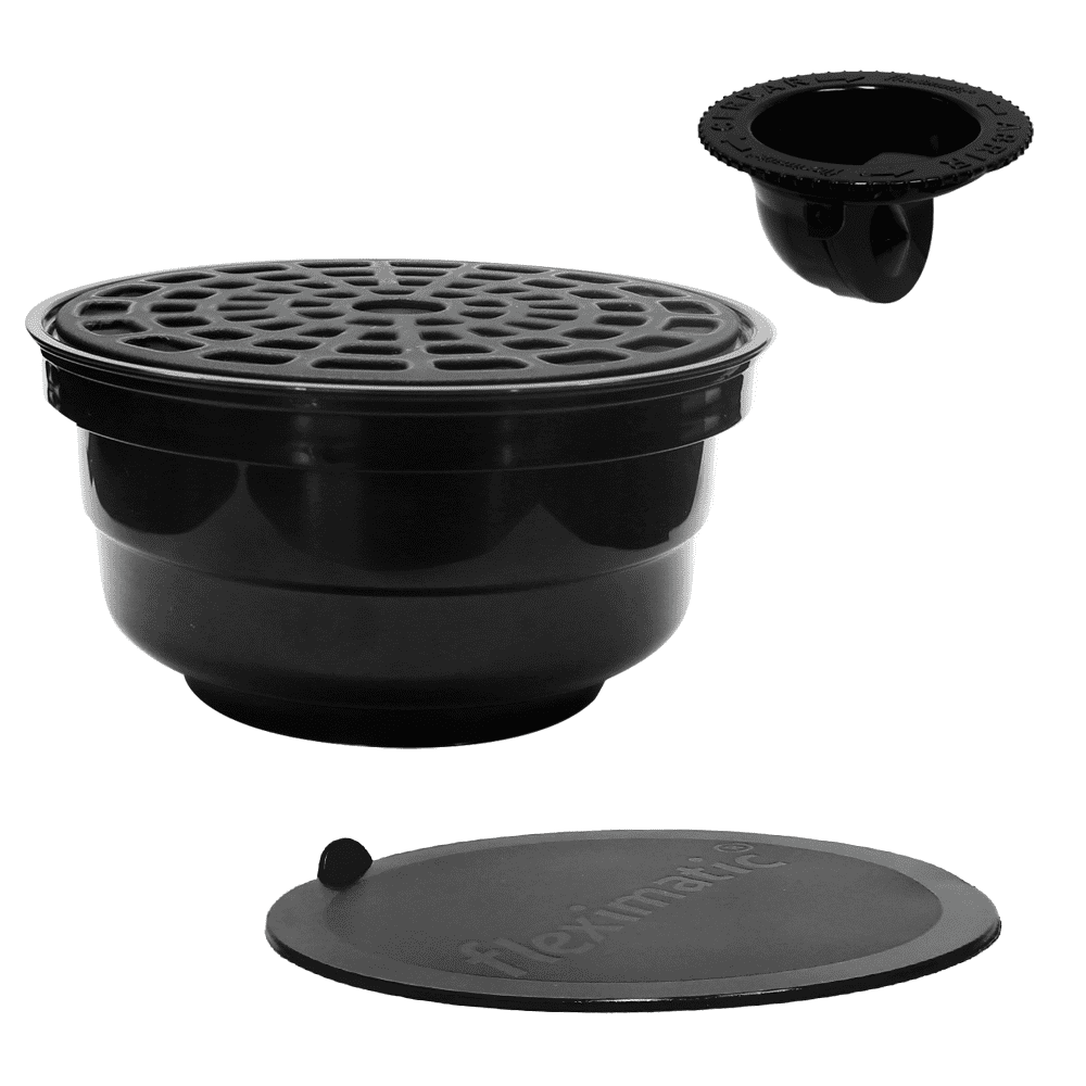 Coladera universal negra con rejilla de ABS, tapa higiénica negra y ...
