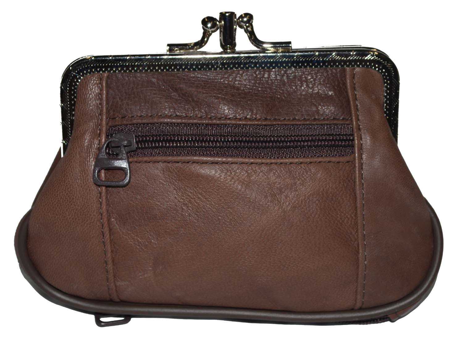 Women s Leather Metal Frame Double Clasp Zipper Coin Purse 5 1 4 X 3 1 women-s-leather-metal-frame-double-clasp-zipper-coin-purse-5-1-4-x-3-1