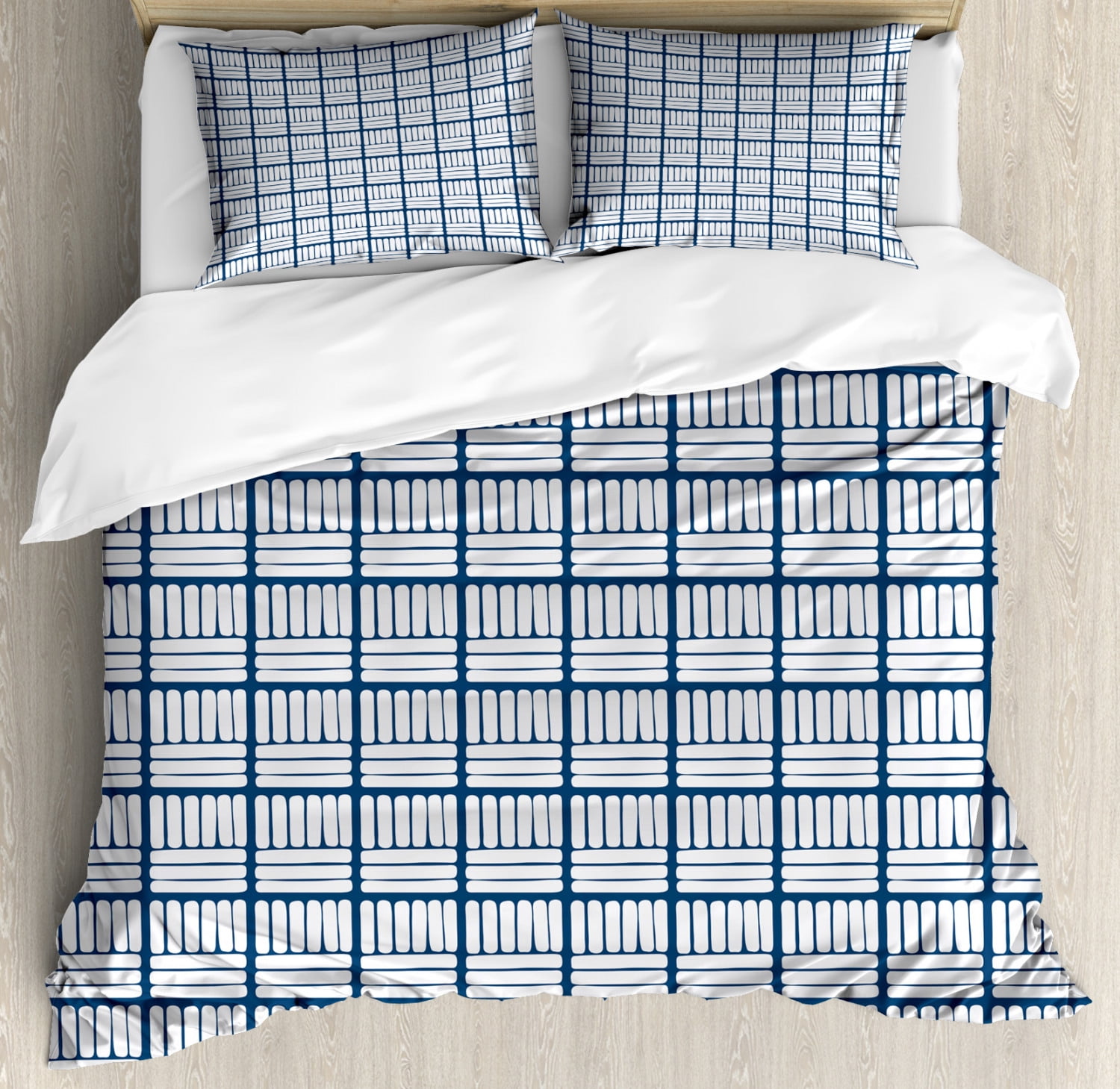 Dutch Queen Size Duvet Cover Set, Hand Drawn Stripes Delft Pattern ...
