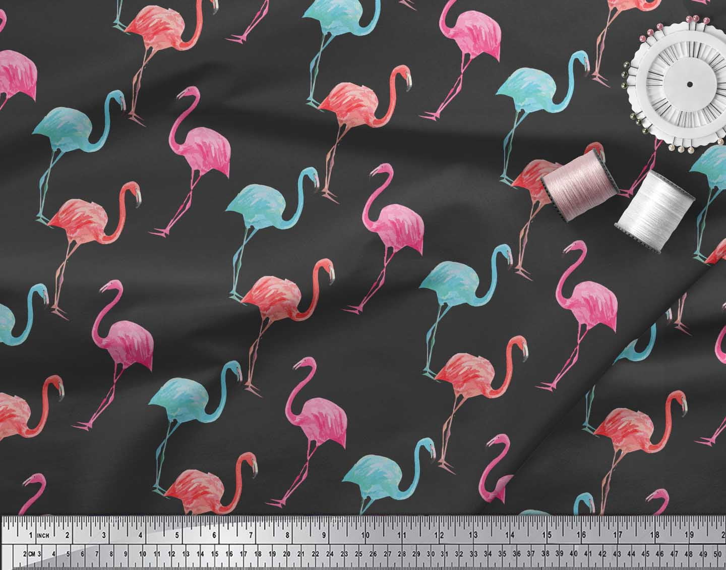Soimoi Satin Silk Fabric Flamingo Bird Fabric Prints by Yard 42 Inch ...