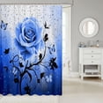 Blue Rose Fabric Shower Curtain Blue Flower Shower Curtain for for ...