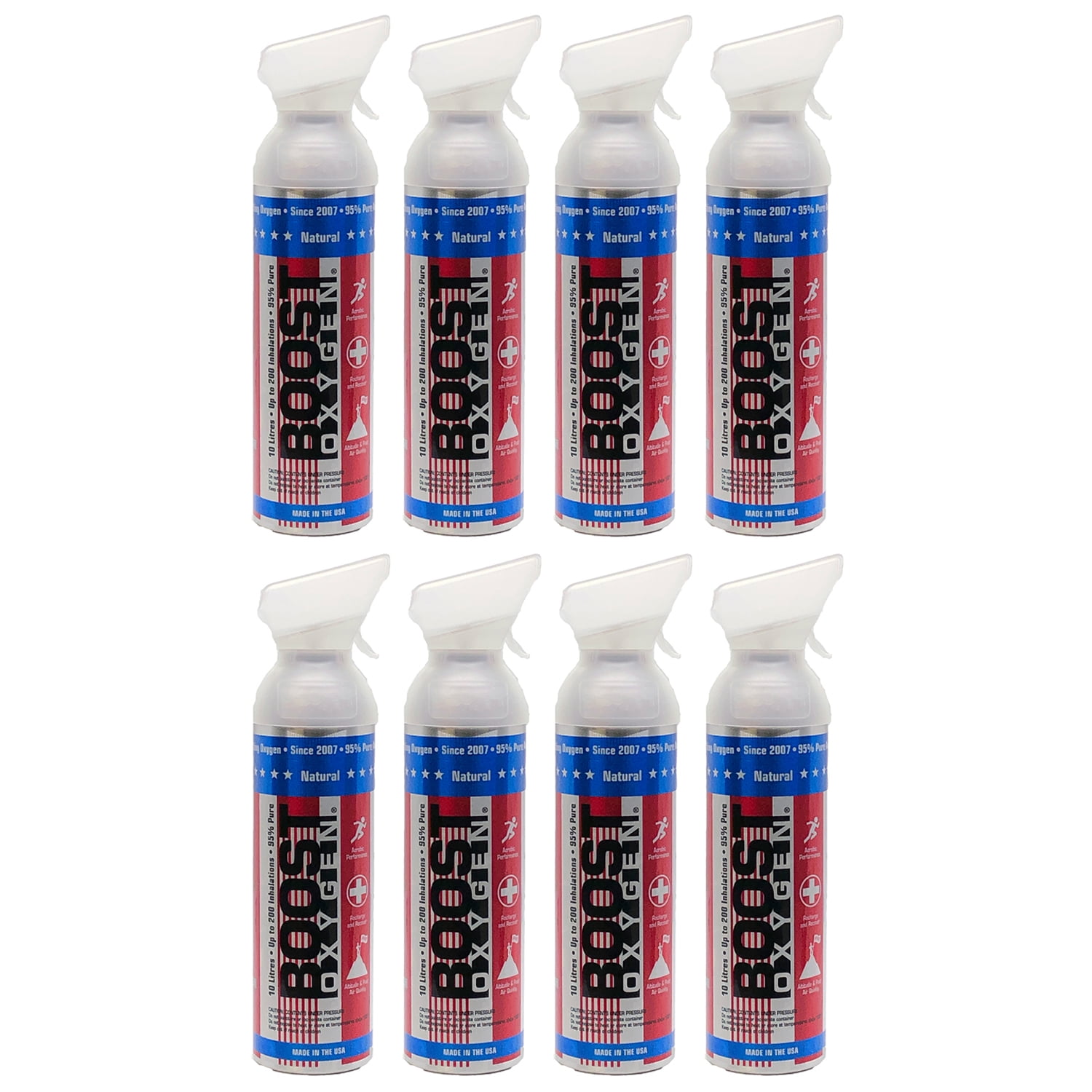 8 Pack 10L Boost Oxygen Stars/Stripes Pure Canned Oxygen Canister ...
