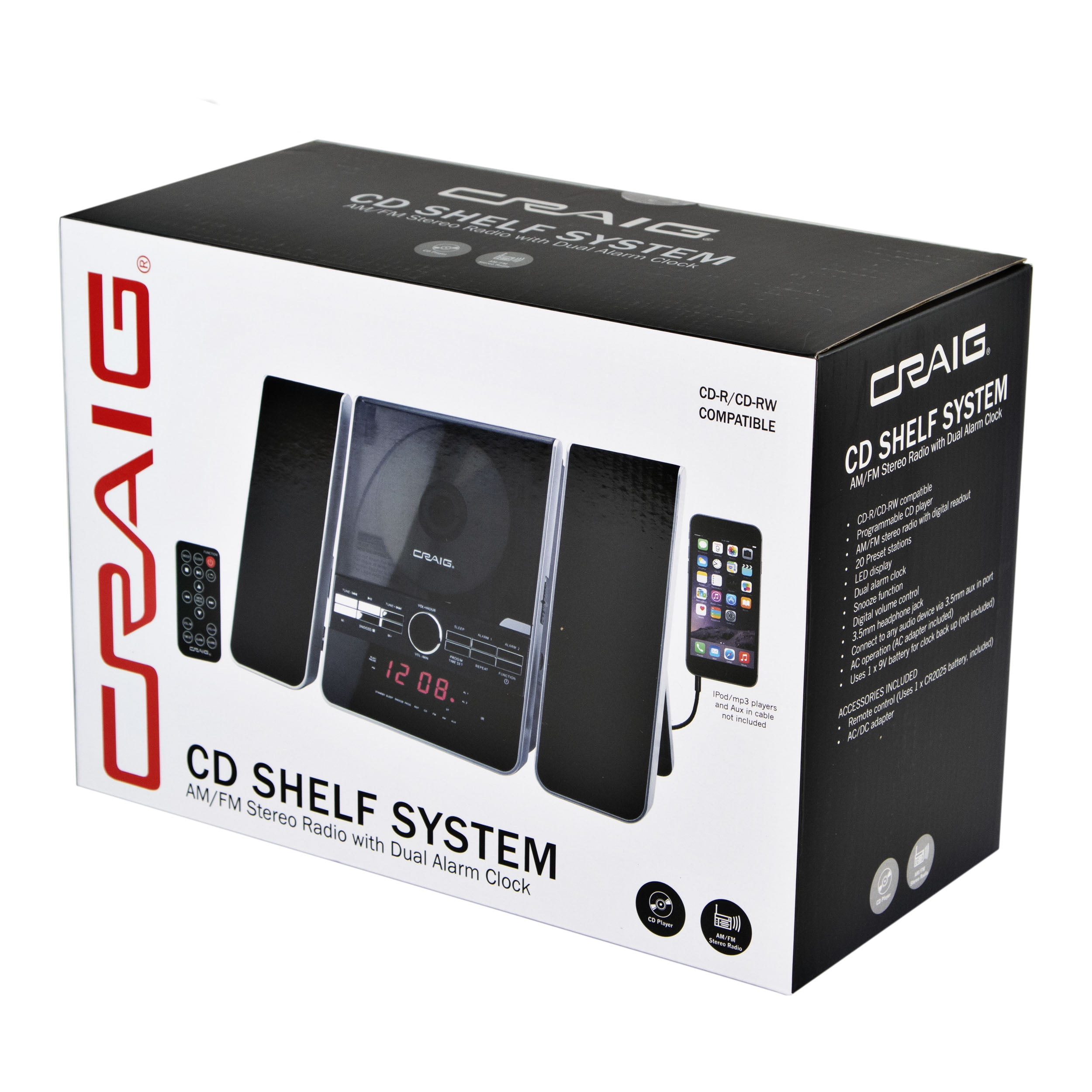 【中古品】Craig Vertical CD Shelf System with AM/FM Stereo Radio and Dual Alarm (中古品) Craig CM427 3-Piece Vertical CD Stereo Shelf System with AM/FM