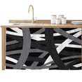 Abstract Art Cabinet Curtains 28" W x 51" L White Black Gray Line ...
