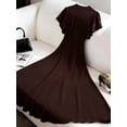 Brown Chiffon V-Neck Cap Sleeve Pleated Maxi Dress With Pearl ...