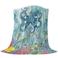 Blue Octopus Fleece Throw Blanket Jellyfish Fish Turtles Color Coral ...