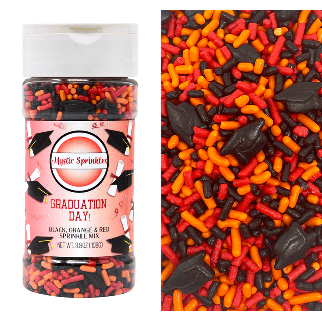 Mystic Sprinkles Graduation Day! Black, Orange & Red Sprinkle Mix 3.8 ...