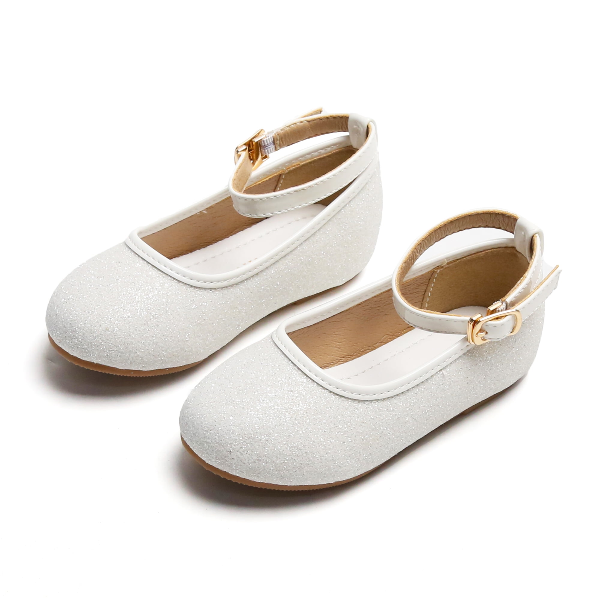 Toddler Little Girl White Dress Shoes Size 7 - Girl Ballet Flats ...