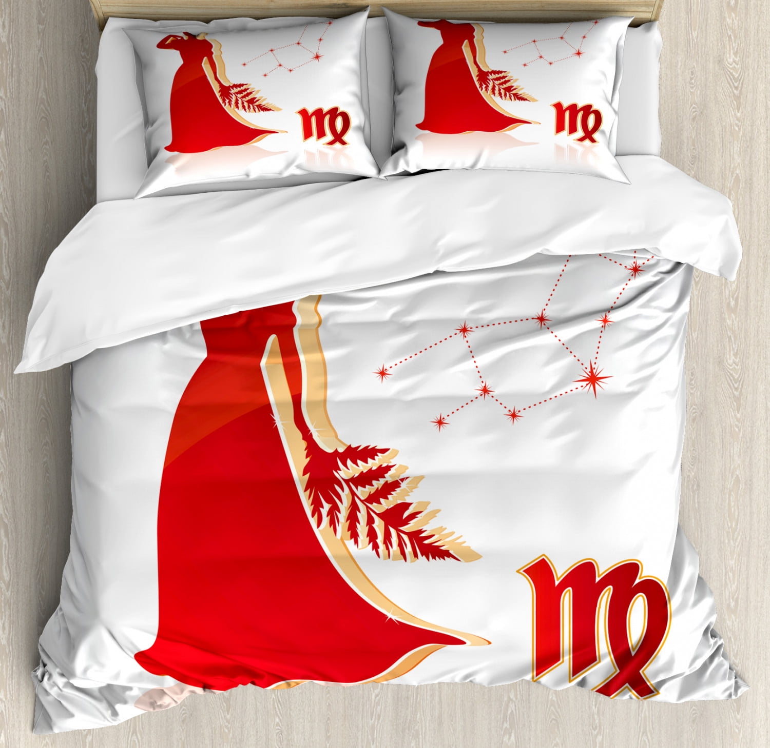 Zodiac Virgo Queen Size Duvet Cover Set Abstract Woman Silhouette In