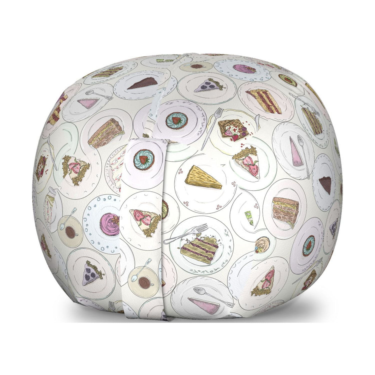 Dessert Storage Toy Bag Chair, Food Elements Various Cakes Slices and ...